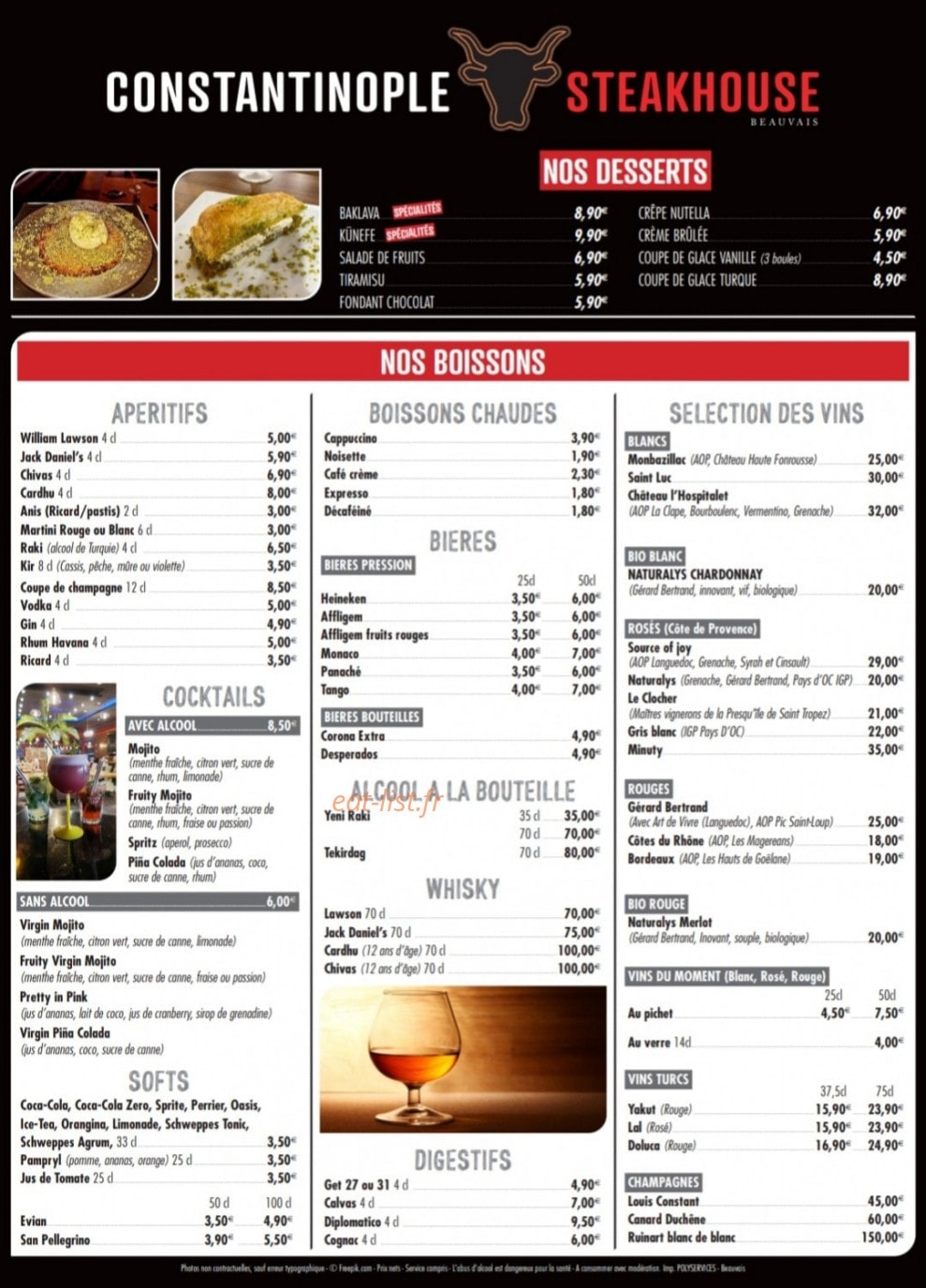 Constantinople steak house à Beauvais - menu et photos