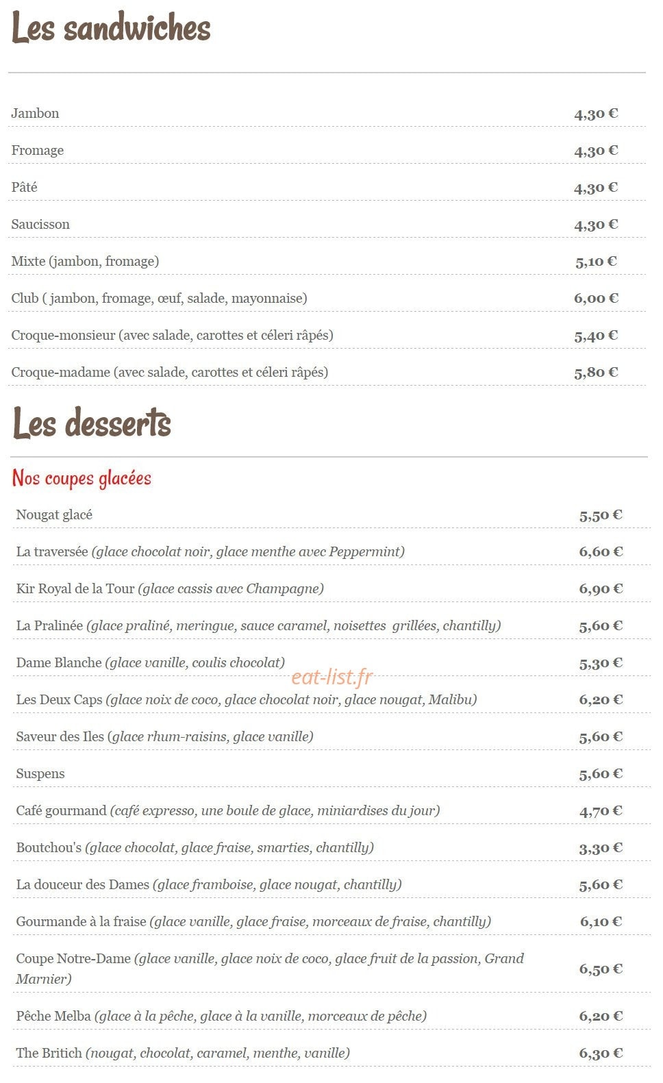Café de la Tour à Calais - menu et photos