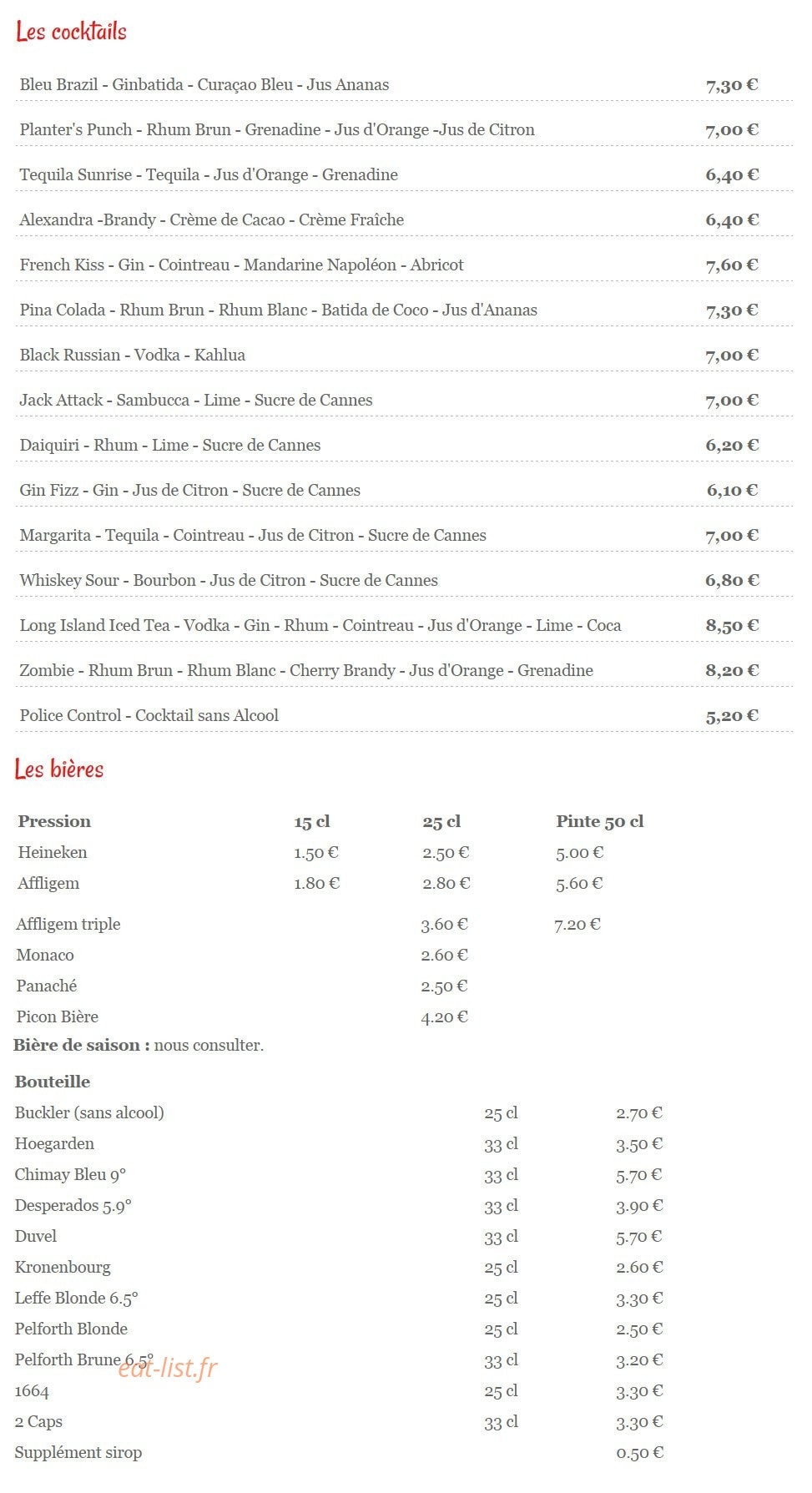 Café de la Tour à Calais - menu et photos