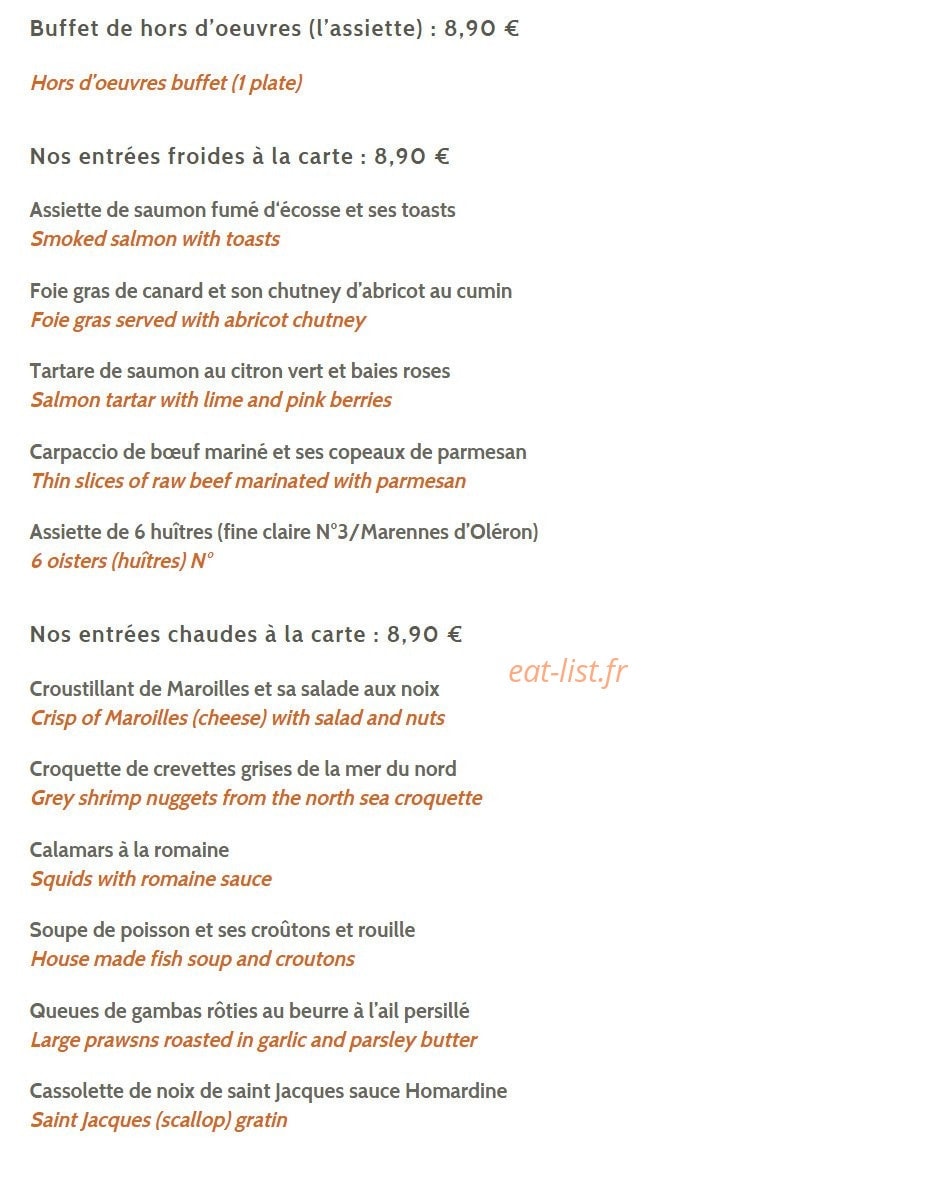 Hotel Restaurant de la Plage à Calais - menu et photos