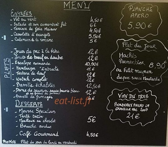 L' entracte à Calais - menu et photos