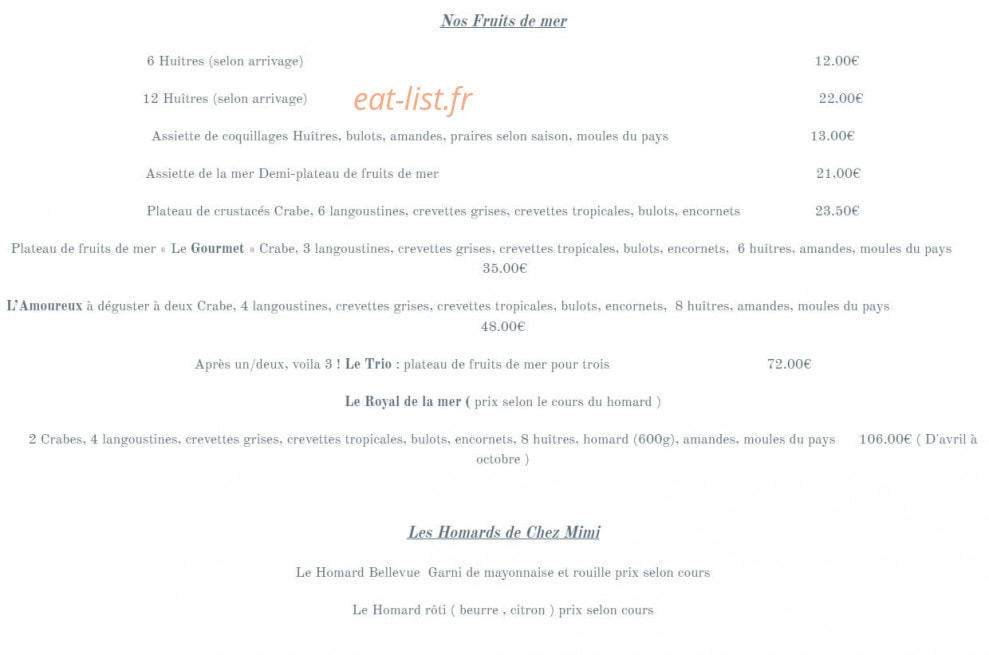 Chez Mimi à Audresselles - menu et photos