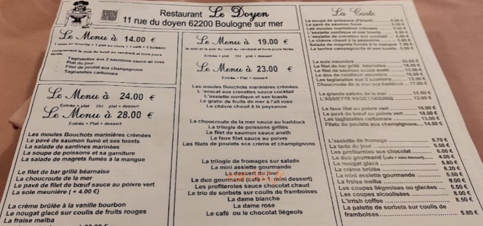Le Doyen à Boulogne Sur Mer - menu et photos