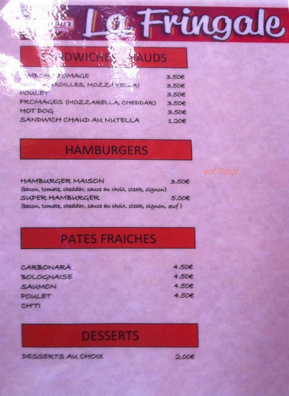 La fringale à Saint Omer - menu et photos