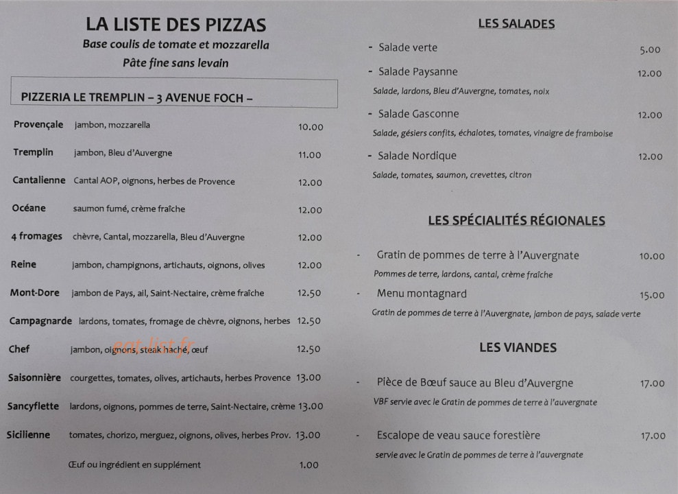 Le Tremplin à Mont Dore - menu et photos