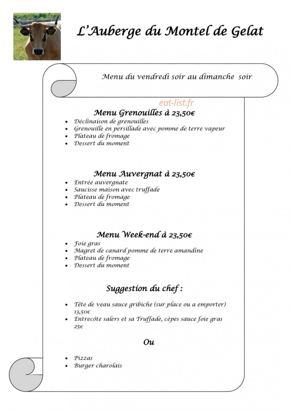 L'auberge du Montel de Gelat à Montel De Gelat - menu et photos