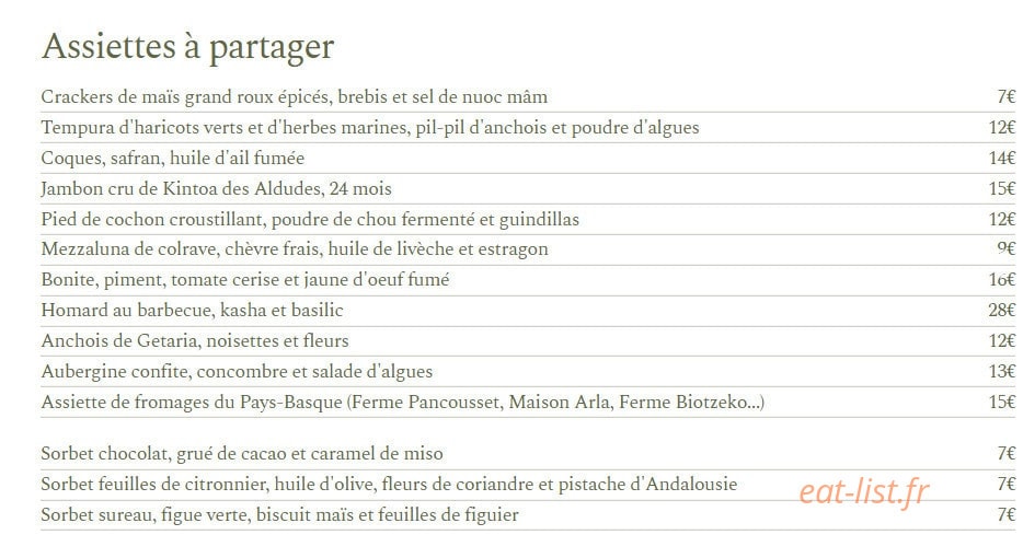 Sillon à Biarritz - menu et photos
