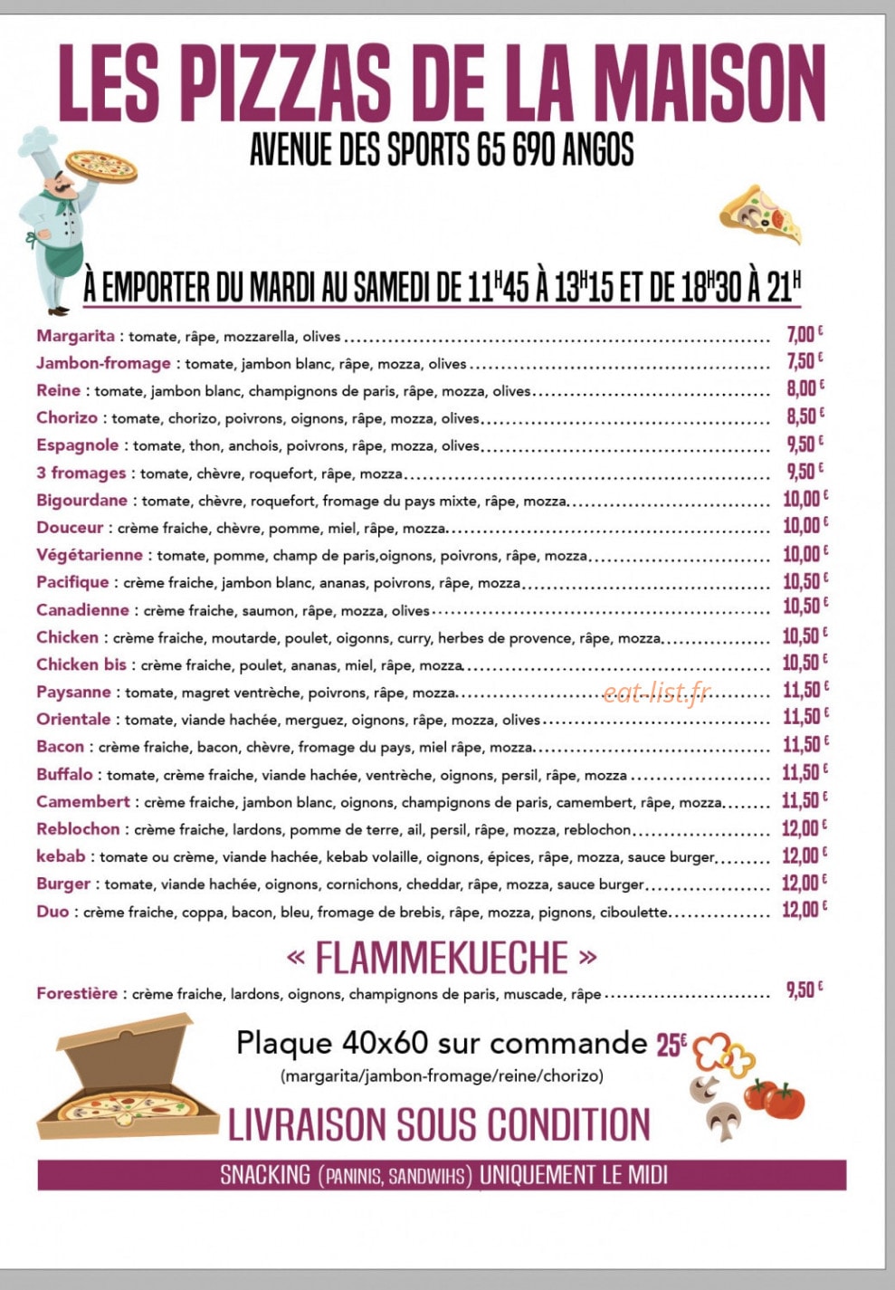 les pizzas de la maison à Angos - menu et photos