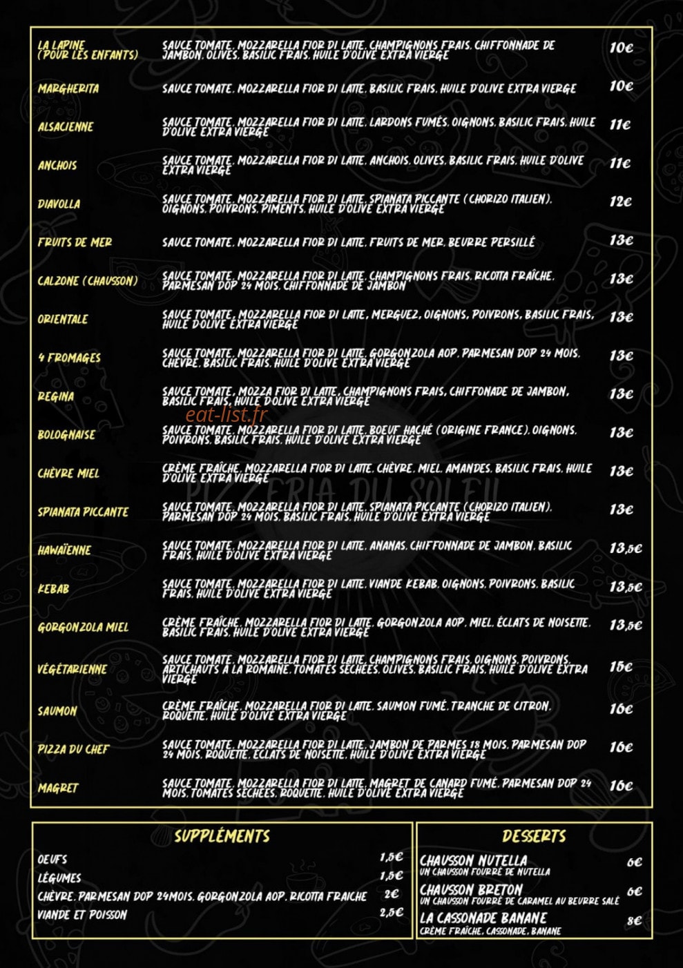 Pizzeria du Soleil à Le Barcares - menu et photos