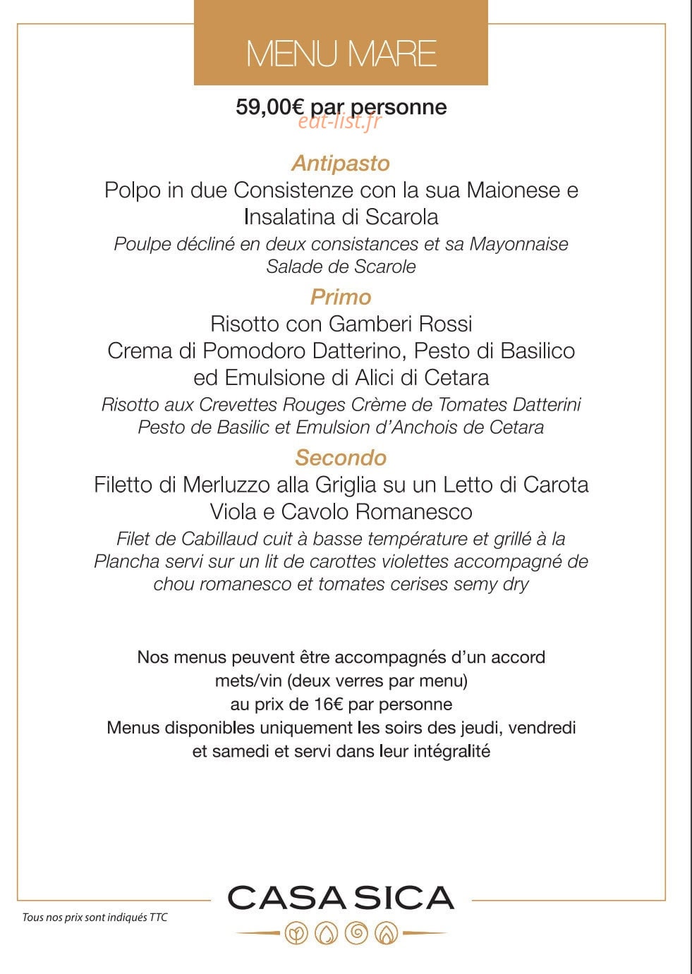 Sica Les Spécialistes du Made in Italy à Mundolsheim - menu et photos