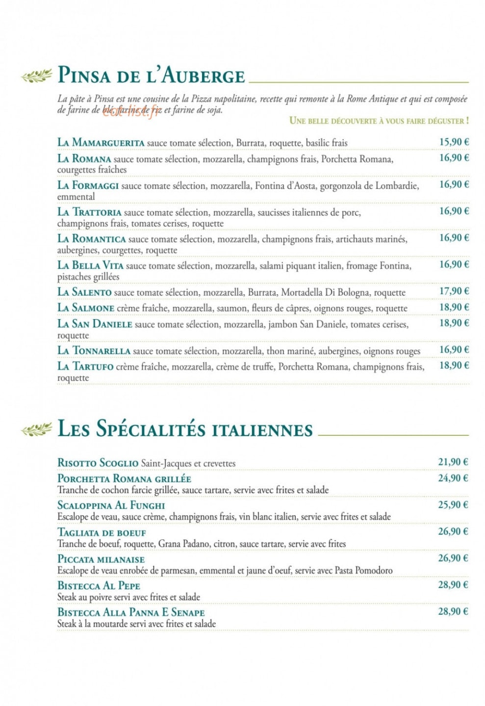 Auberge Italienne à Bartenheim - menu et photos