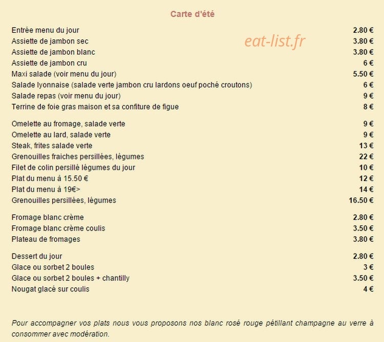 Chez Claudette à Villefranche sur Saone - menu et photos