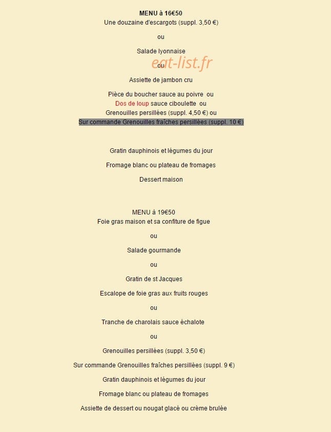 Chez Claudette à Villefranche sur Saone - menu et photos