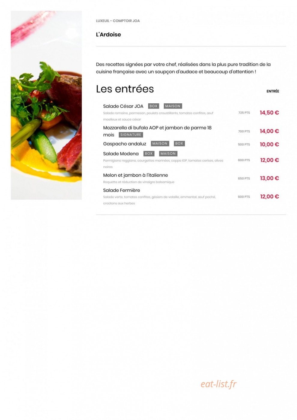 Le Comptoir JOA à Luxeuil Les Bains - menu et photos
