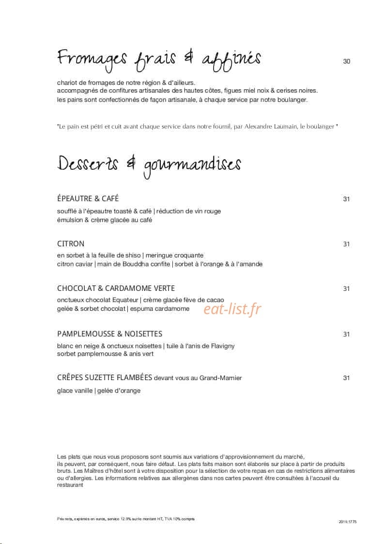 Lameloise à Chagny - menu et photos