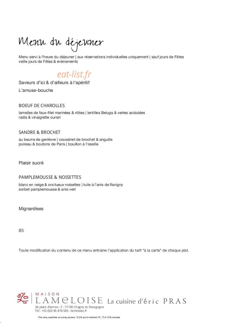 Lameloise à Chagny - menu et photos
