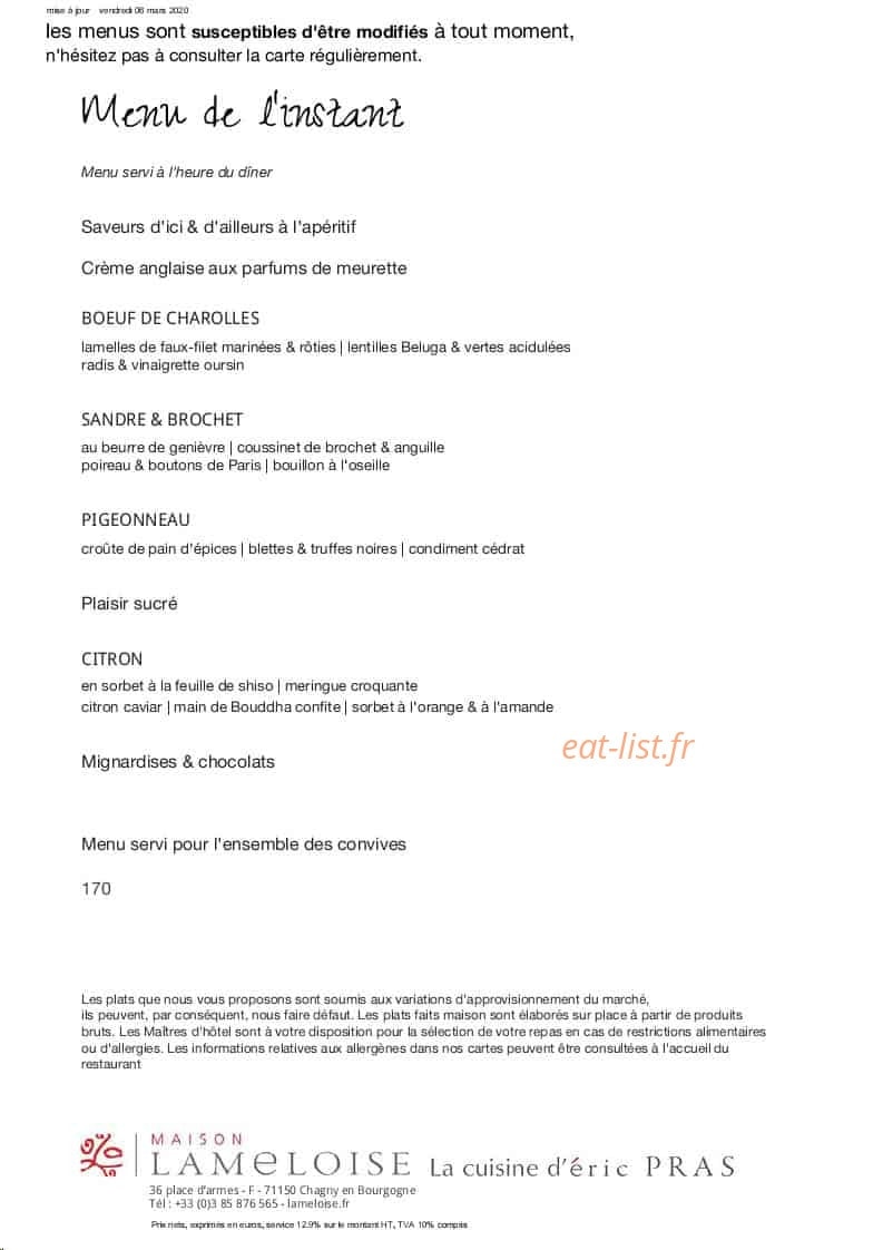 Lameloise à Chagny - menu et photos