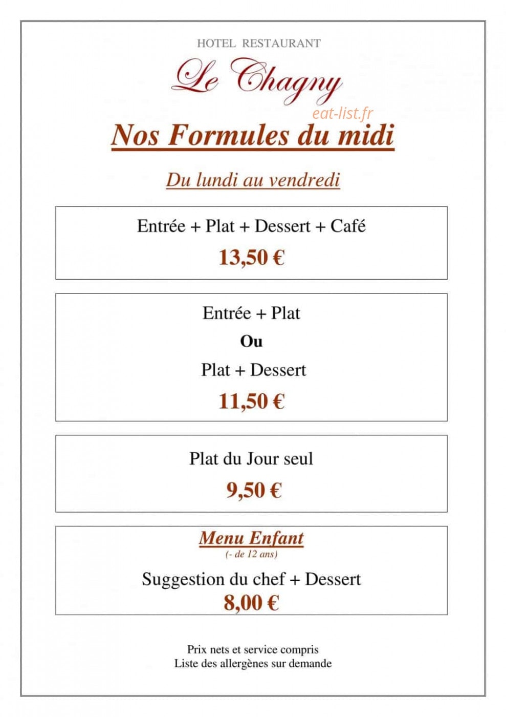 Le Chagny à Chagny - menu et photos