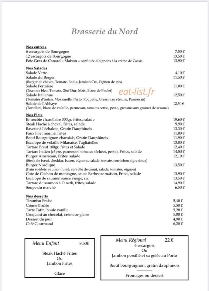 Brasserie du Nord à Cluny - menu et photos