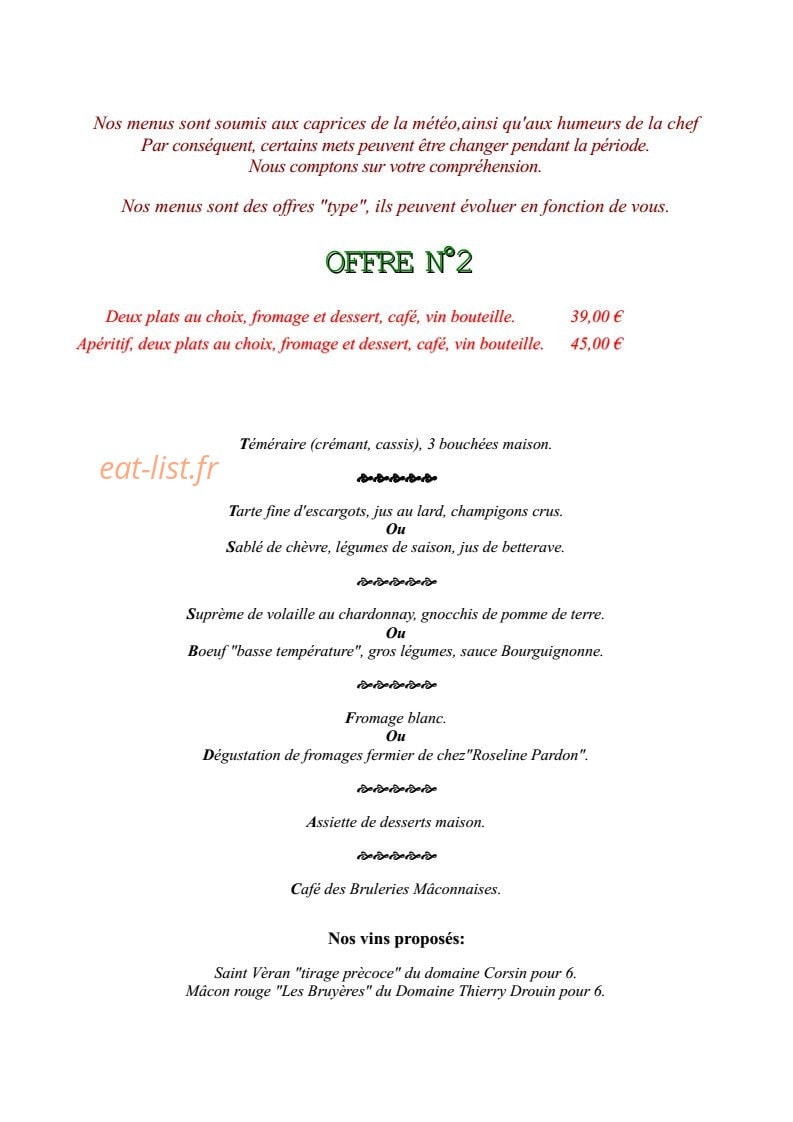 Auberge de la Patte d’Oie à Davaye - menu et photos