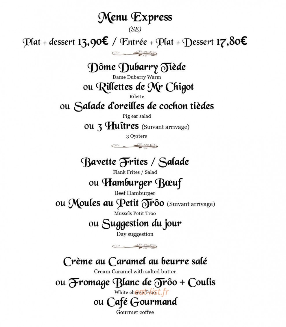 Hôtel Angleterre à Saint Calais - menu et photos