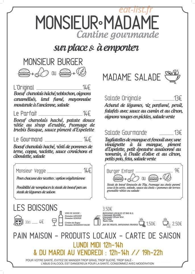 Monsieur Madame à Aix les Bains - menu et photos