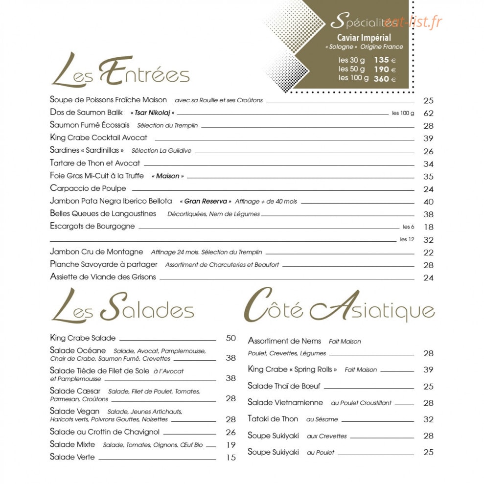 Le Tremplin à Courchevel - menu et photos