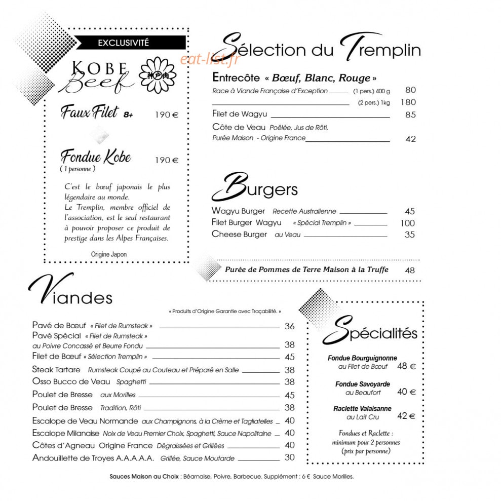 Le Tremplin à Courchevel - menu et photos
