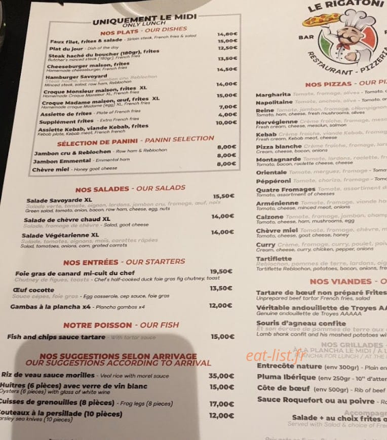 Le Rigatoni à La Plagne Tarentaise - menu et photos