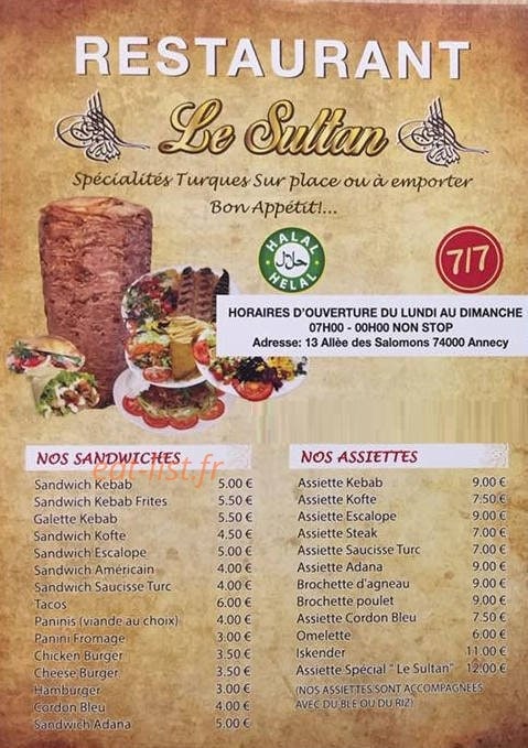 Le Sultan à Annecy - menu et photos