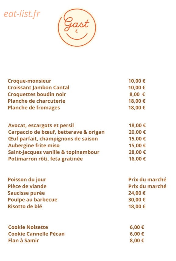 Gast Baker's House à Paris 1 - menu et photos