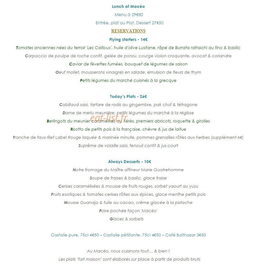 Macéo à Paris 1 - menu et photos