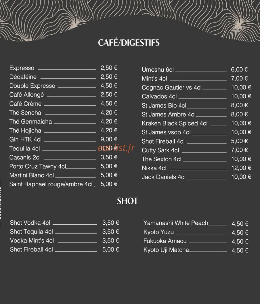 Shinko Opéra à Paris 2 - menu et photos