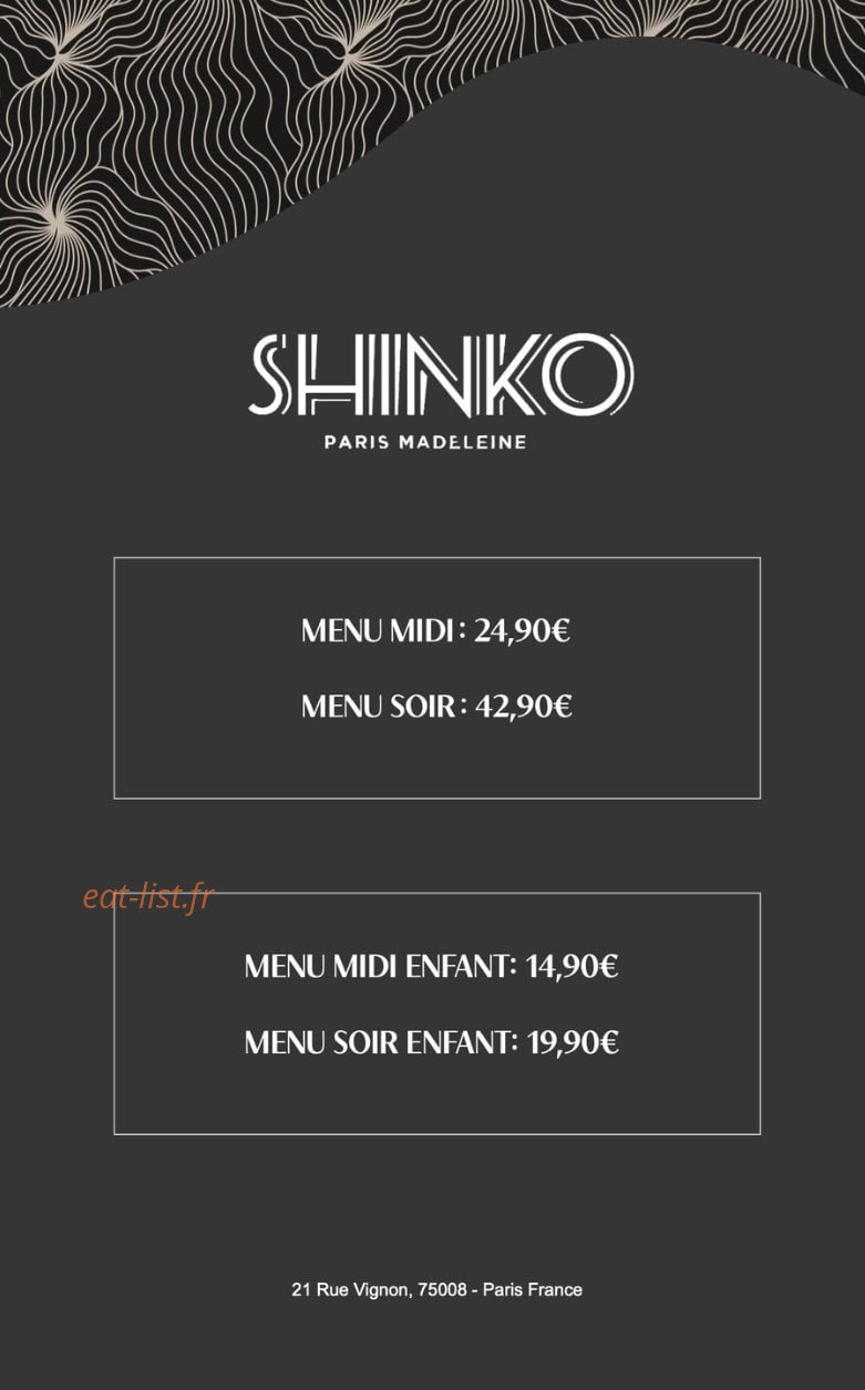 Shinko Opéra à Paris 2 - menu et photos