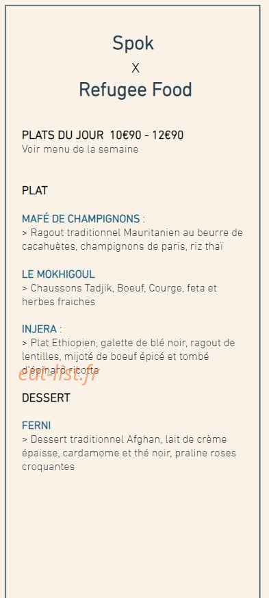 Spok à Paris 2 - menu et photos
