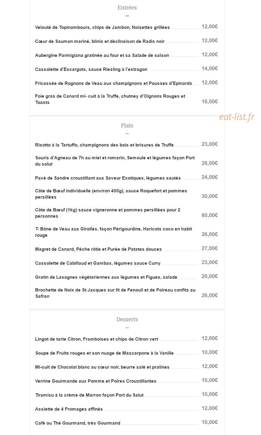 Au Port du Salut à Paris 5 - menu et photos