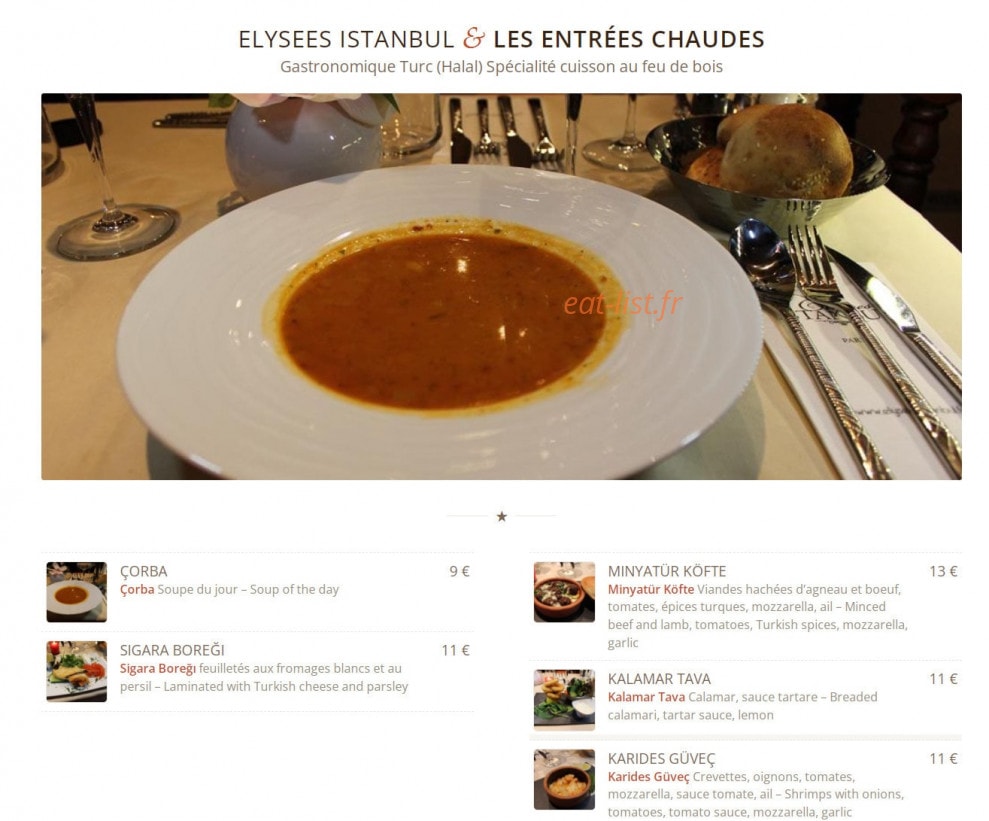 Élysées Istanbul à Paris 8 - menu et photos
