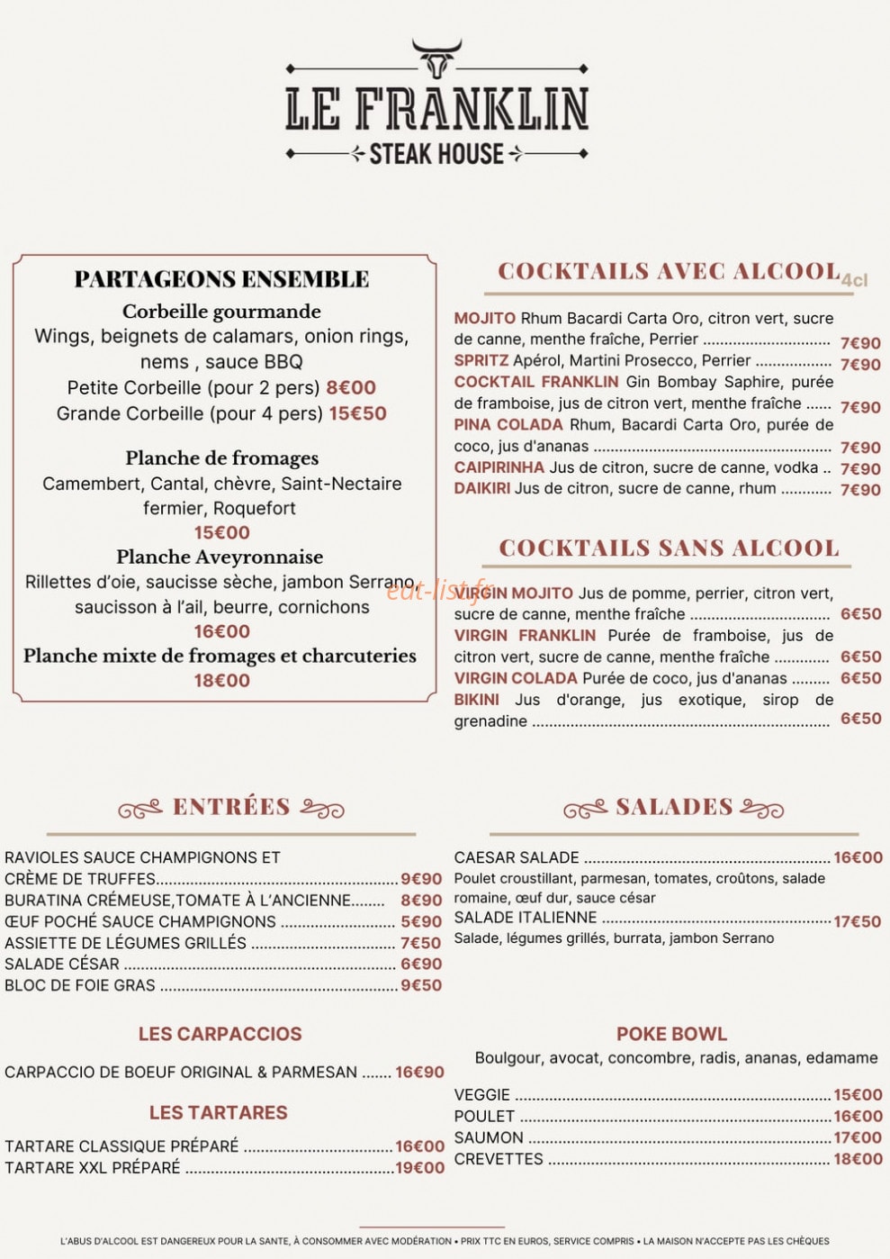 Le Franklin Steakhouse à Paris 8 - menu et photos