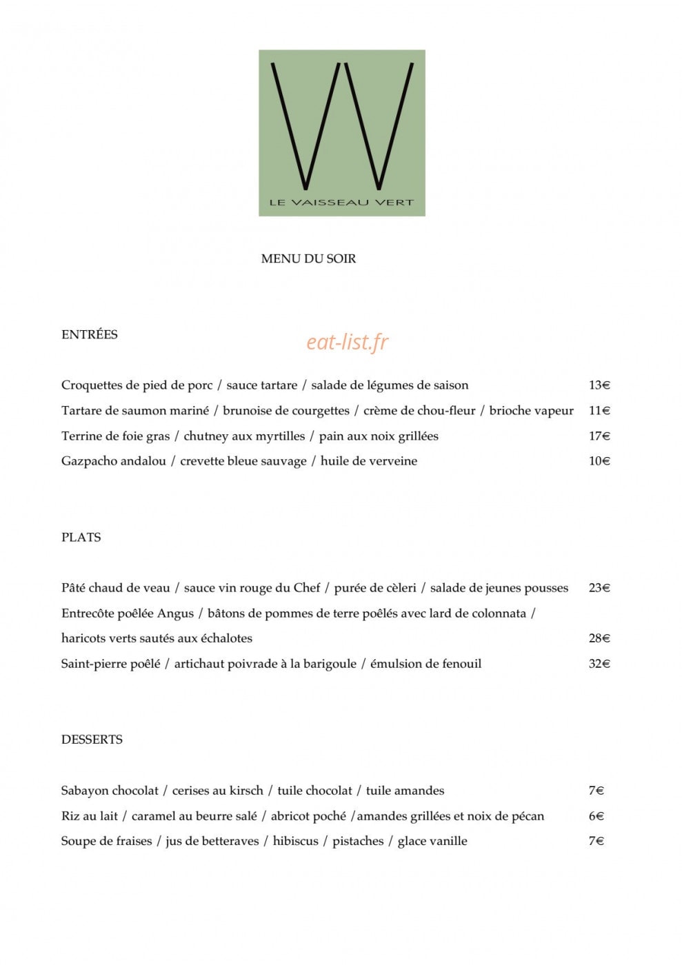 Le Vaisseau Vert à Paris 9 - menu et photos