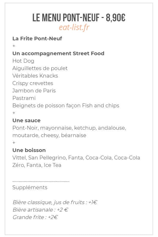 Pont-Neuf à Paris 9 - menu et photos