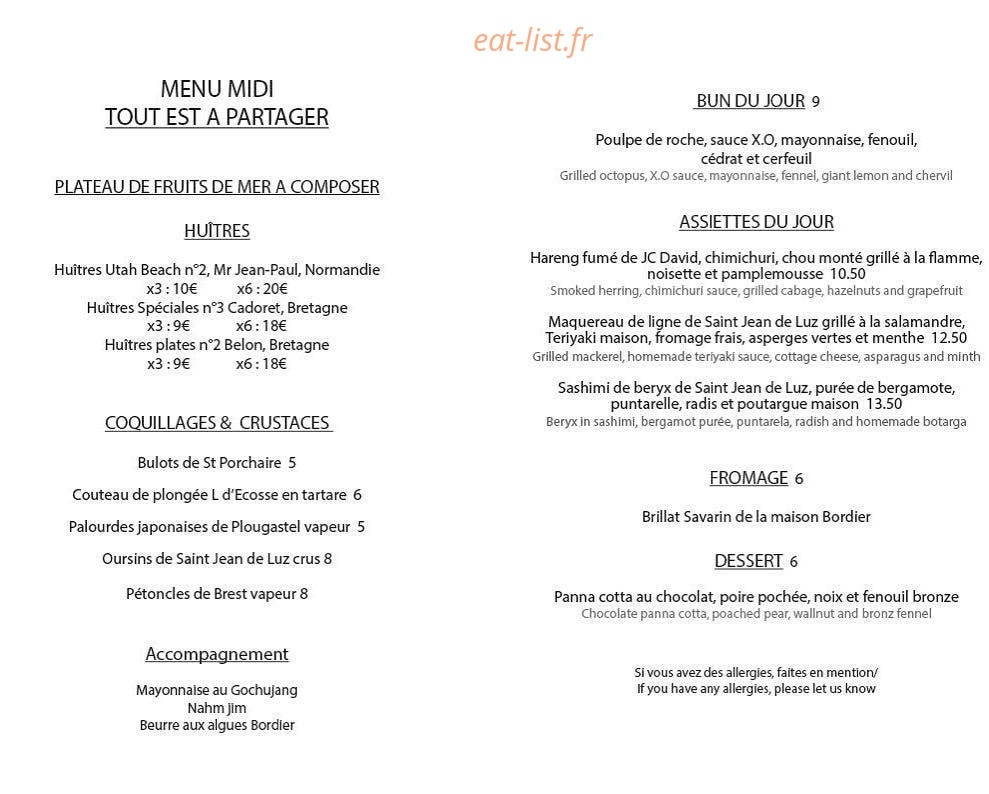 Sur Mer à Paris 10 - menu et photos