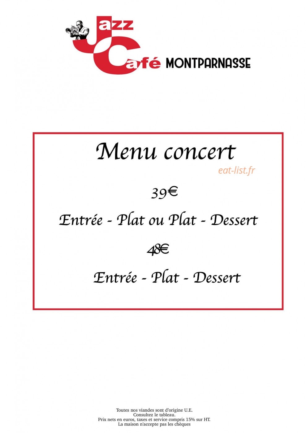 Jazz Café Montparnasse à Paris 14 - menu et photos