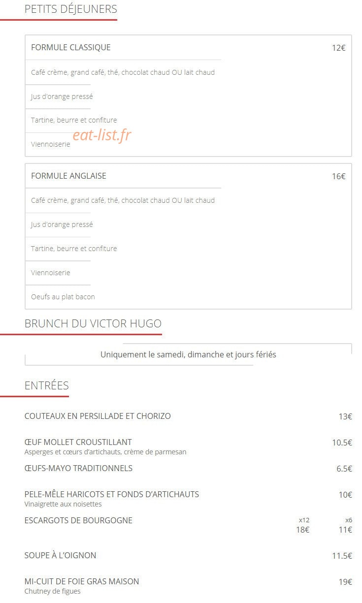 Le Victor Hugo à Paris 16 - menu et photos