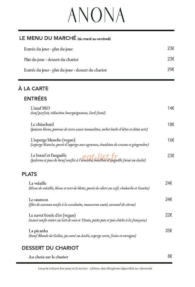 Anona à Paris 17 - menu et photos