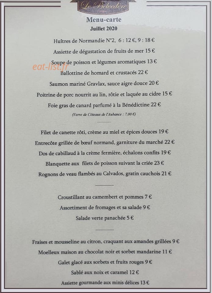 Le Belvédère à Saint Jouin Bruneval - menu et photos