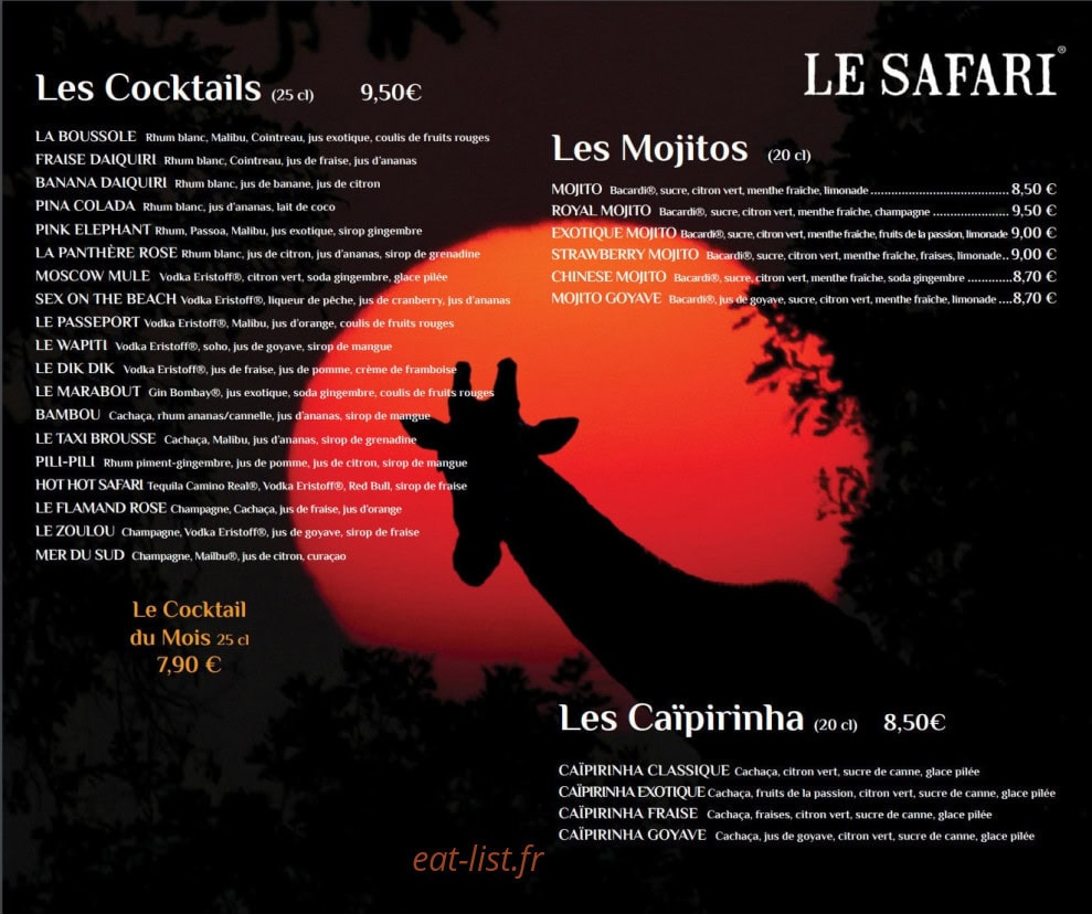 Le safari à Saint Fargeau Ponthierry - menu et photos