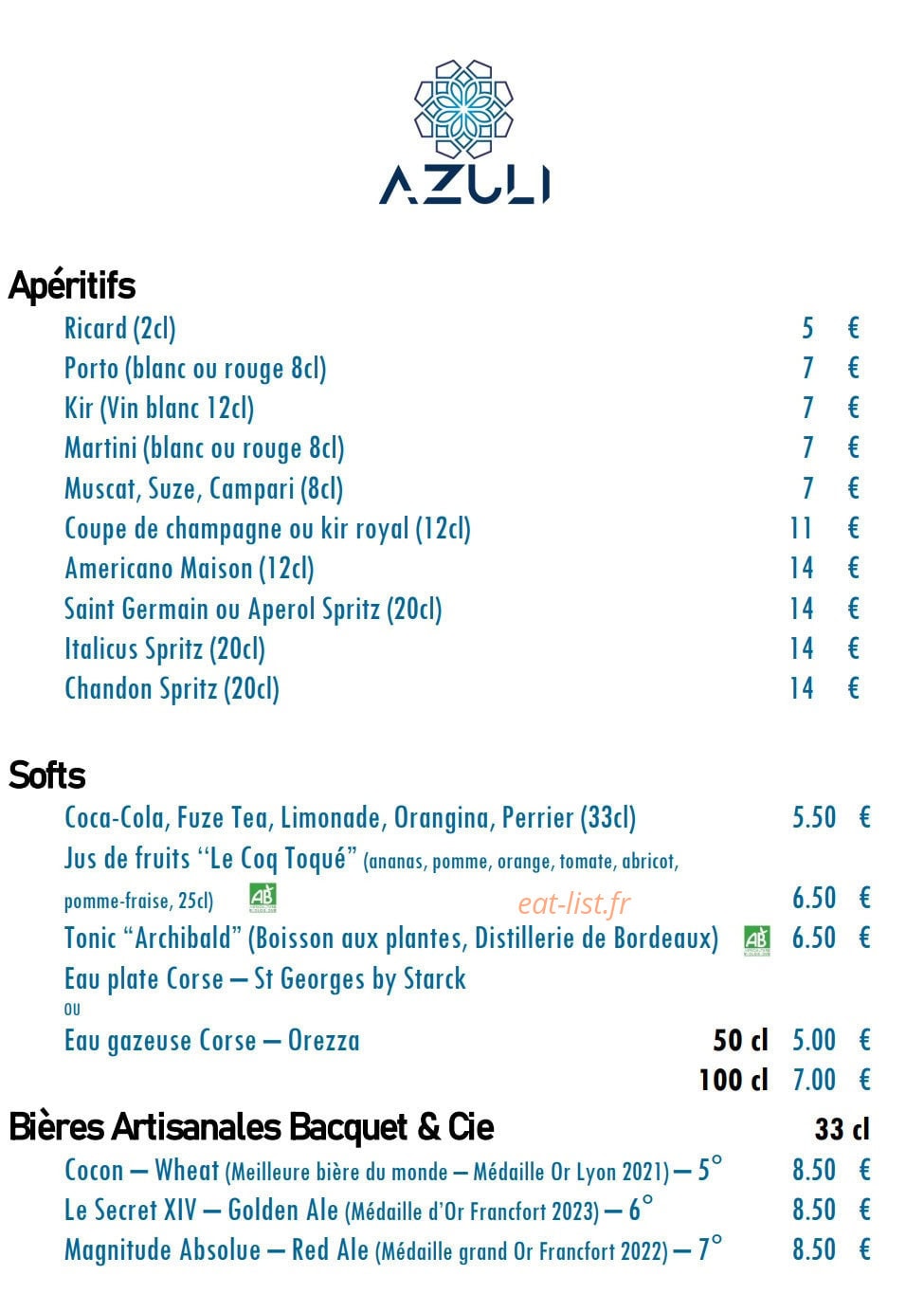Azuli à Versailles - menu et photos