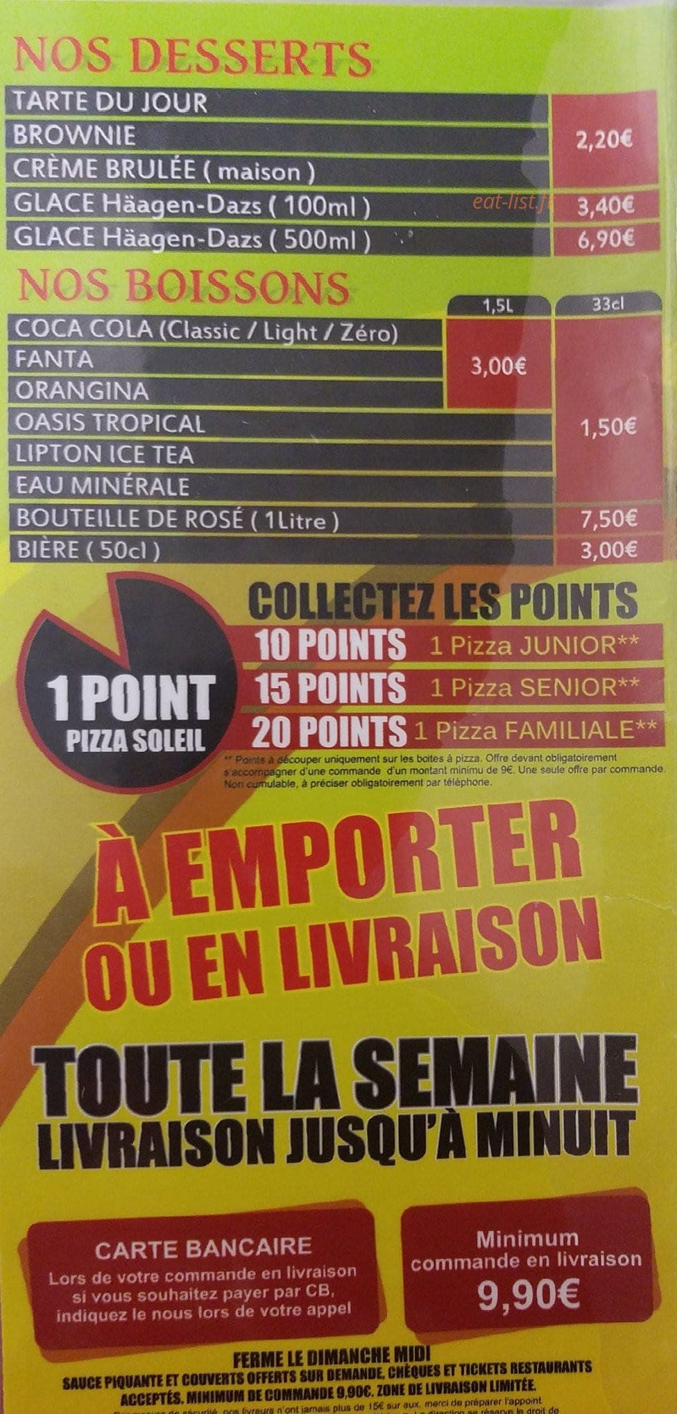 Pizza Soleil à Thouars - menu et photos