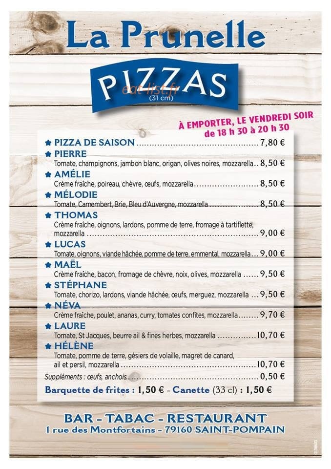 La prunelle à Saint Pompain - menu et photos