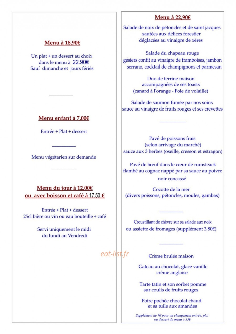 Le Relais du Chapeau Rouge à Saint Loup Lamaire - menu et photos